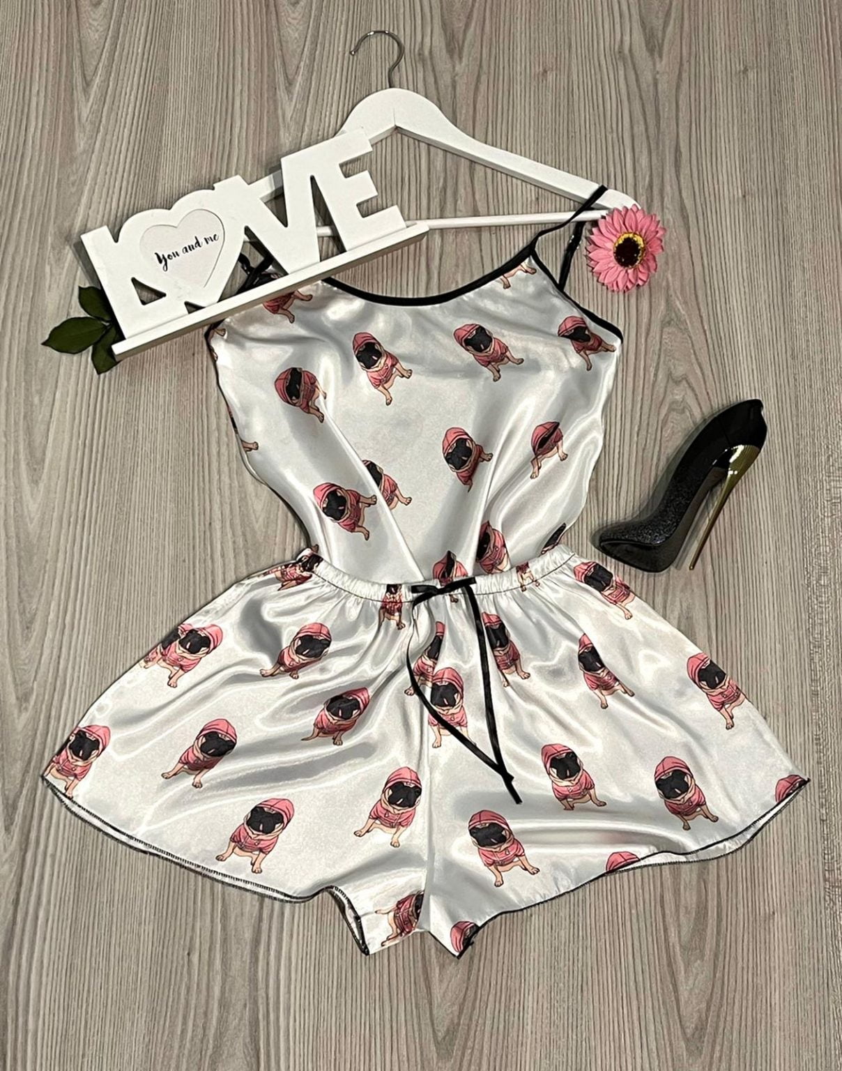 Pijama Dama, Satin, 2 Piese, Catel, Alb | Intisimo