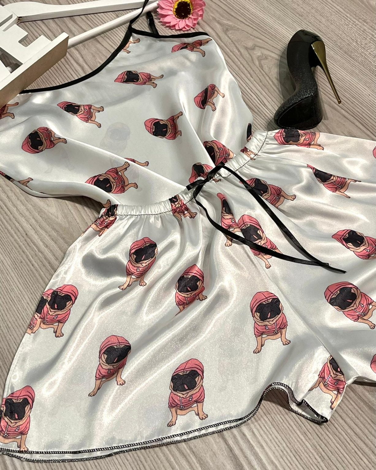 Pijama Dama, Satin, 2 Piese, Catel, Alb | Intisimo