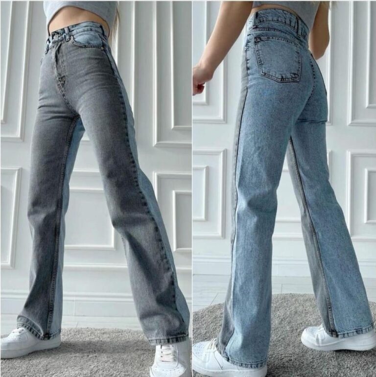 Blugi Evazati, Bicolori, Talie Inalta, Albastru/Gri | Intisimo