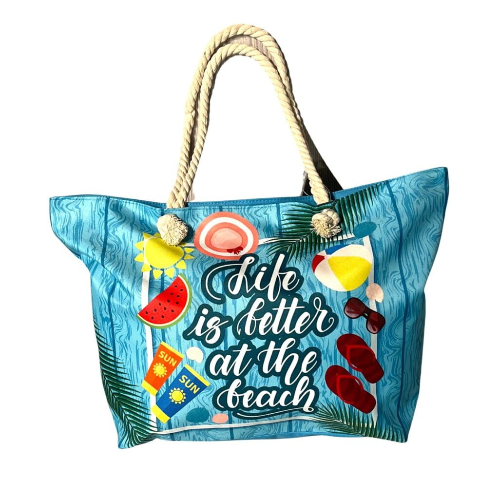 Geanta de plaja, Dimensiune mare, Life is Better, Albastru | Intisimo