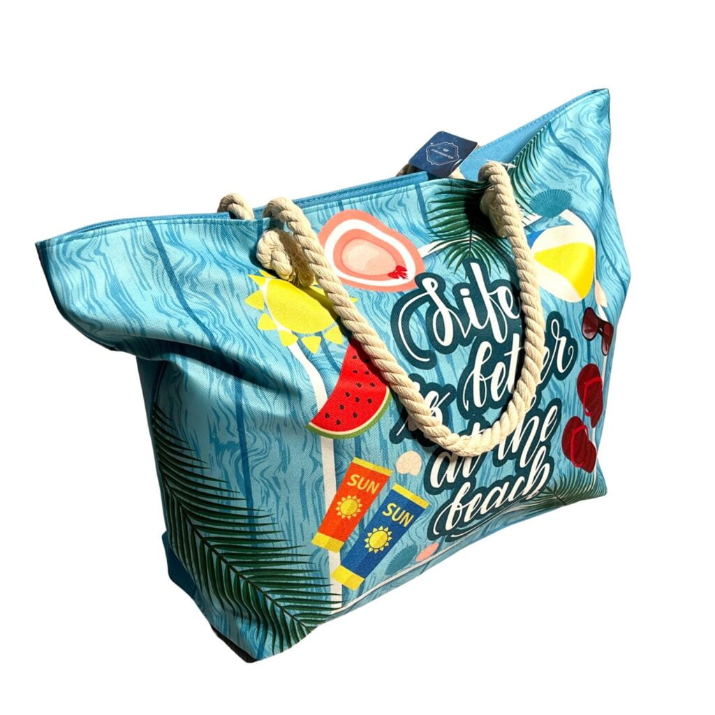 Geanta de plaja, Dimensiune mare, Life is Better, Albastru | Intisimo