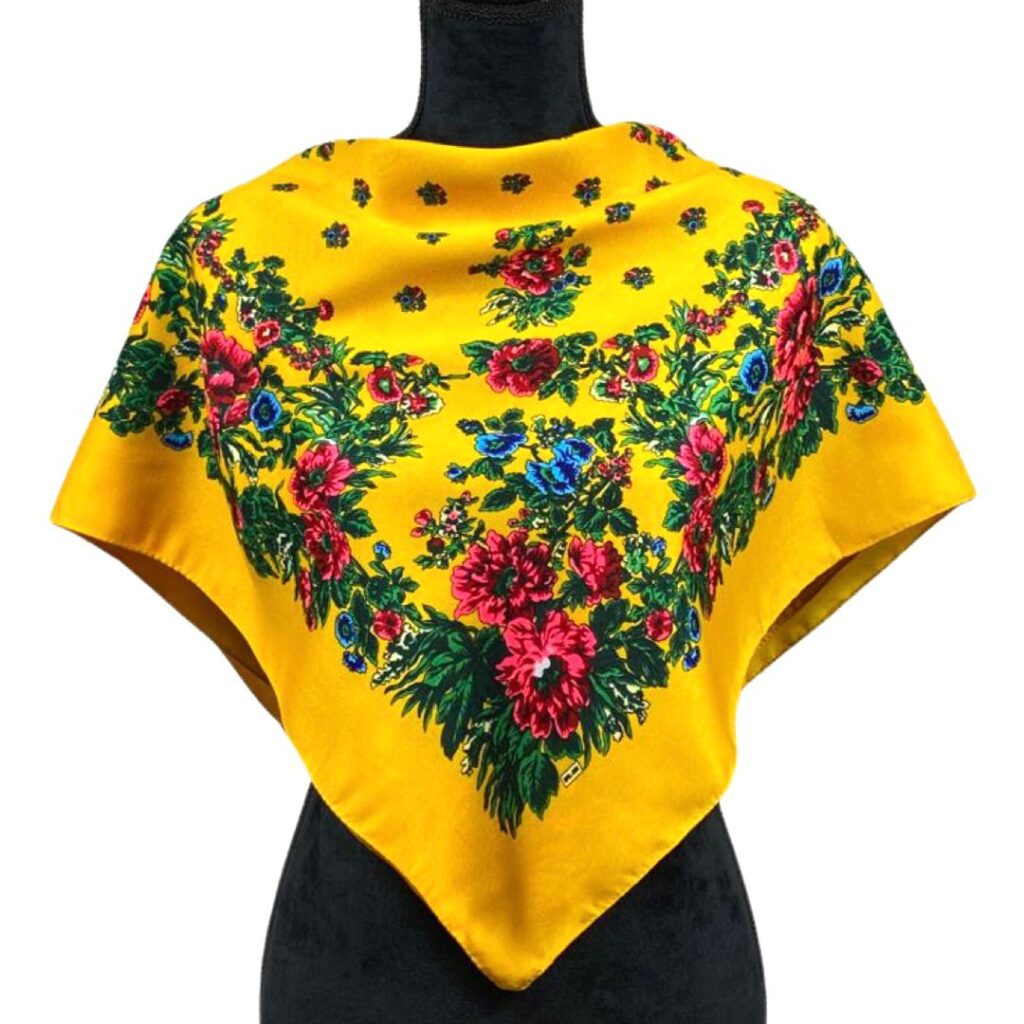 Batic Traditional, Dama, Viscoza, 77 x 77 cm, Galben/Roz/Verde | Intisimo