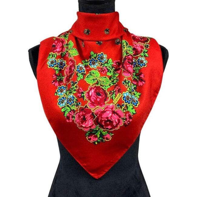 Batic Traditional, Dama, Viscoza, 77 x 77 cm, Rosu/Roz/Verde | Intisimo