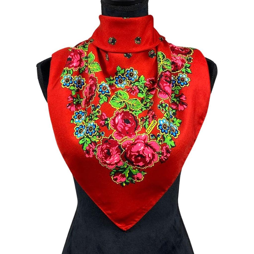 Batic Traditional, Dama, Viscoza, 77 x 77 cm, Rosu/Roz/Verde | Intisimo