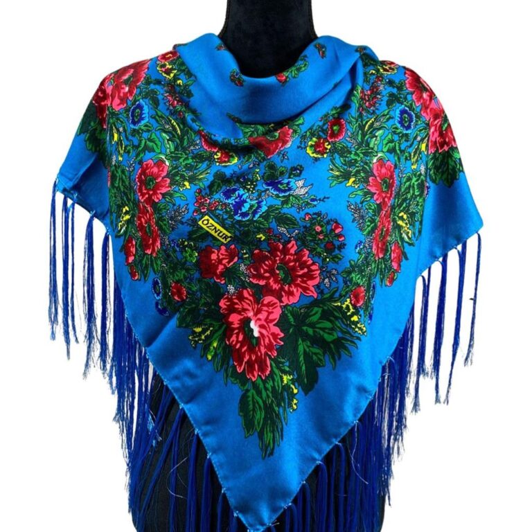 Batic Traditional, Dama, Viscoza, 77 x 77 cm, Alb/Roz/Verde | Intisimo