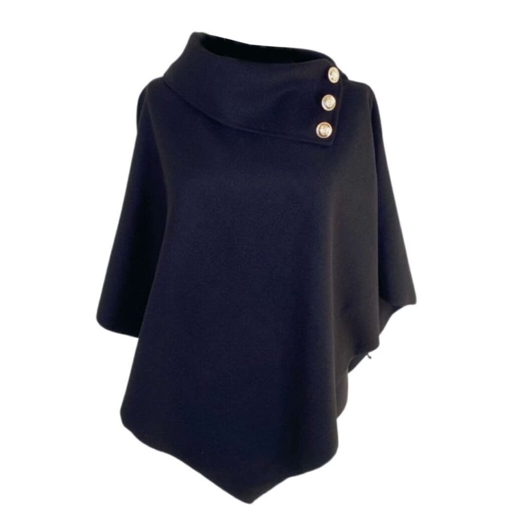 Capa Dama, Poncho, Guler Dublu, Luxury, One-Size, Negru | Intisimo